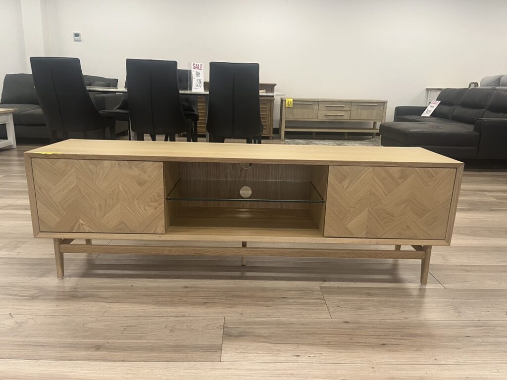 Timber TV Unit with 2 Doors & 2 Shelves - Sand - Seconds Furniture
