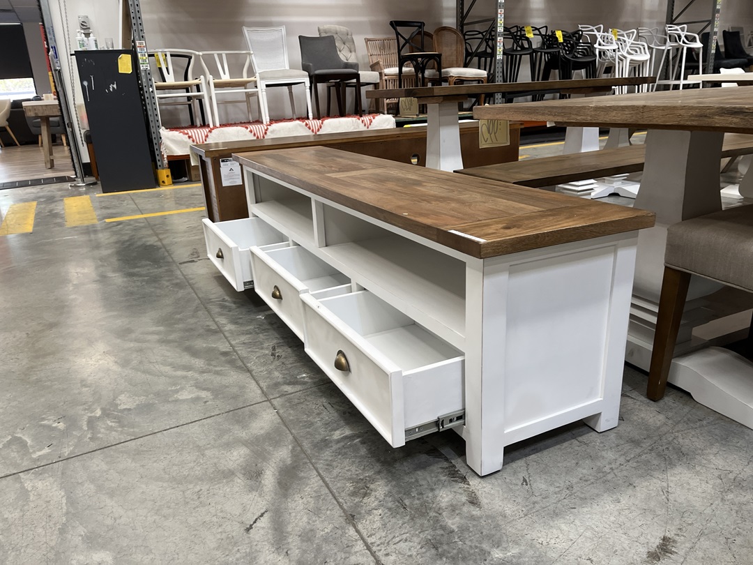 3 Drawer Natural & White TV Unit - Seconds Furniture