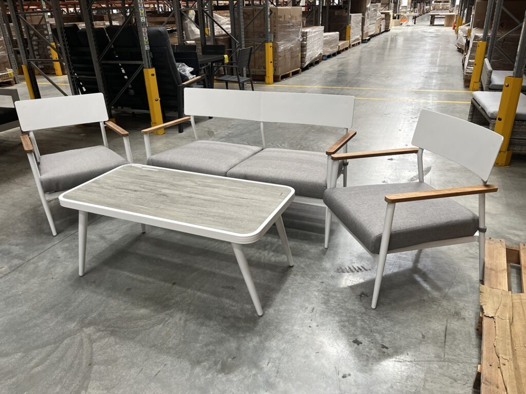 White Aluminium Lounge Set with Timber Arms - Seconds Furniture