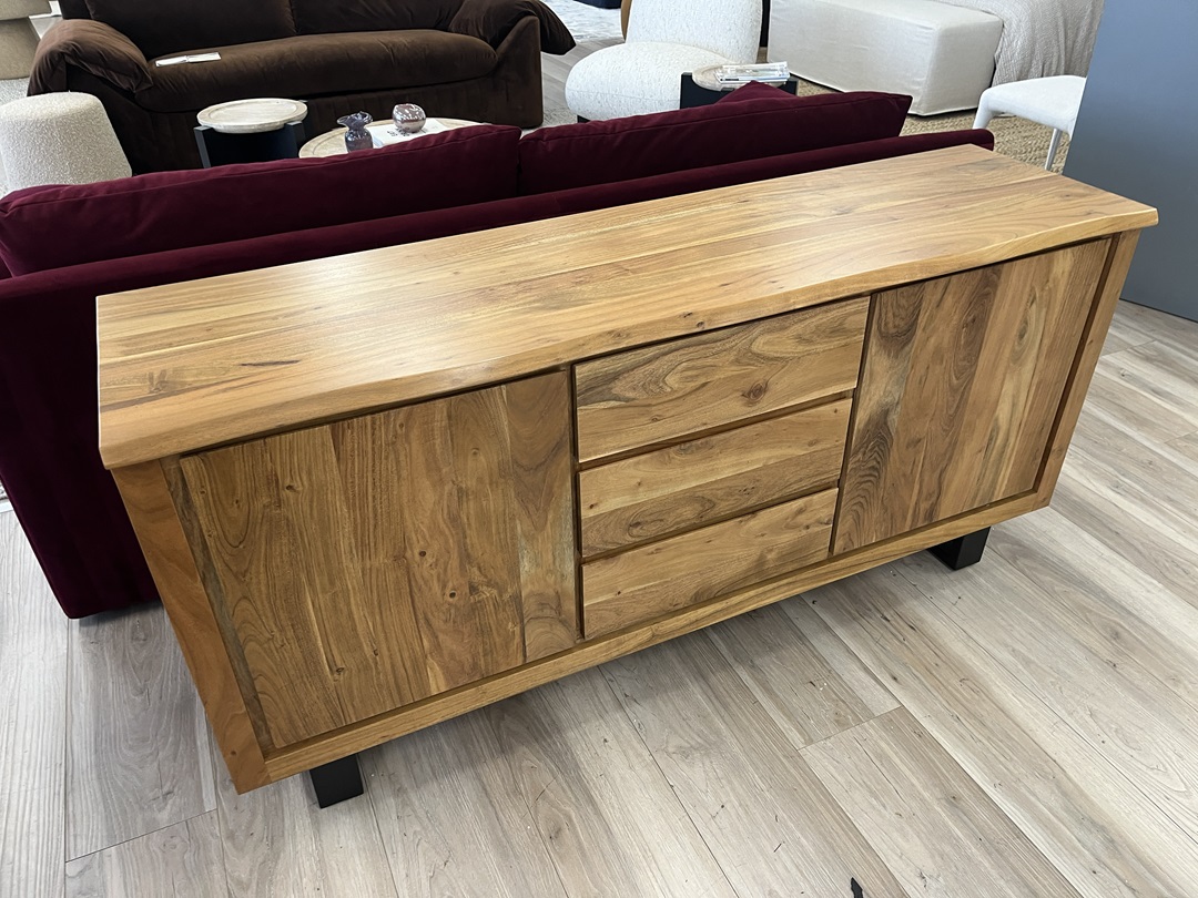160cm Natural Timber Buffet with Black Metal Legs - Seconds Furniture