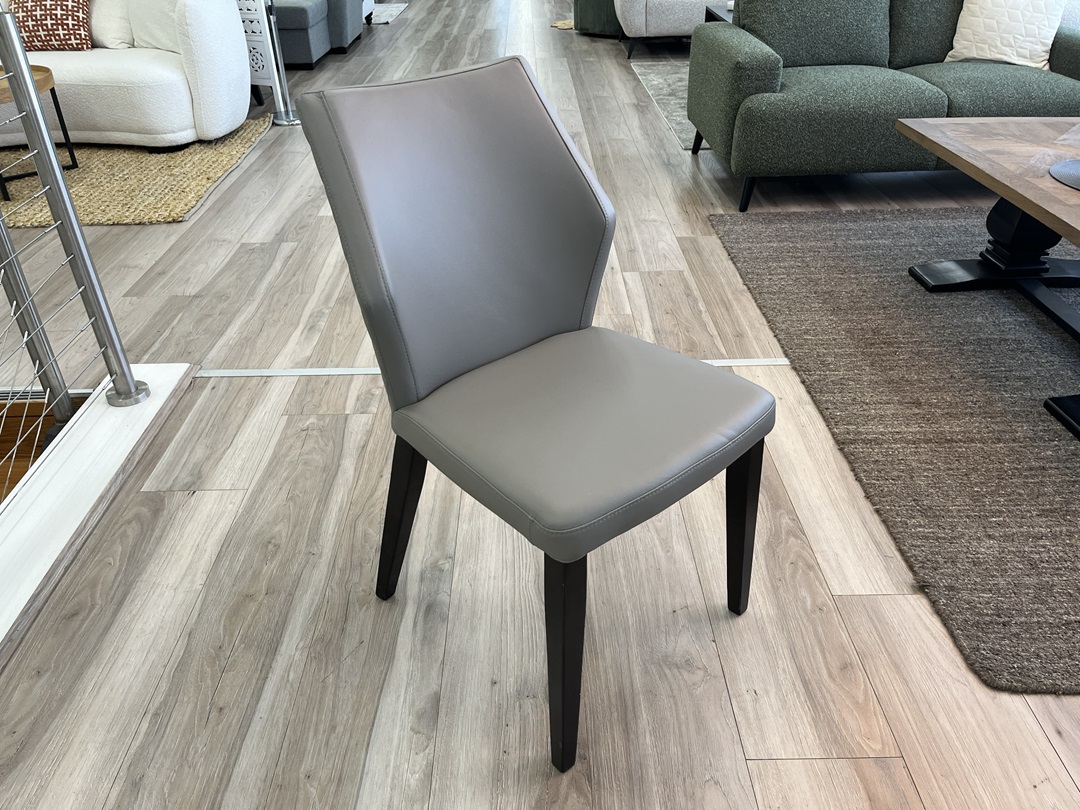 Grey Leather Dining Chair with Dark Brown Legs - Seconds Furniture
