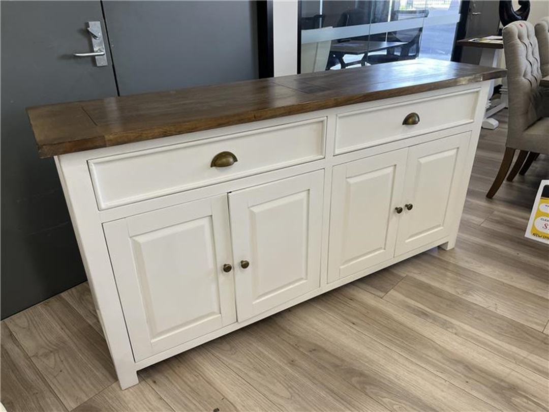 4 Door, 2 Drawers White Timber Buffet with Walnut Top - Seconds Furniture