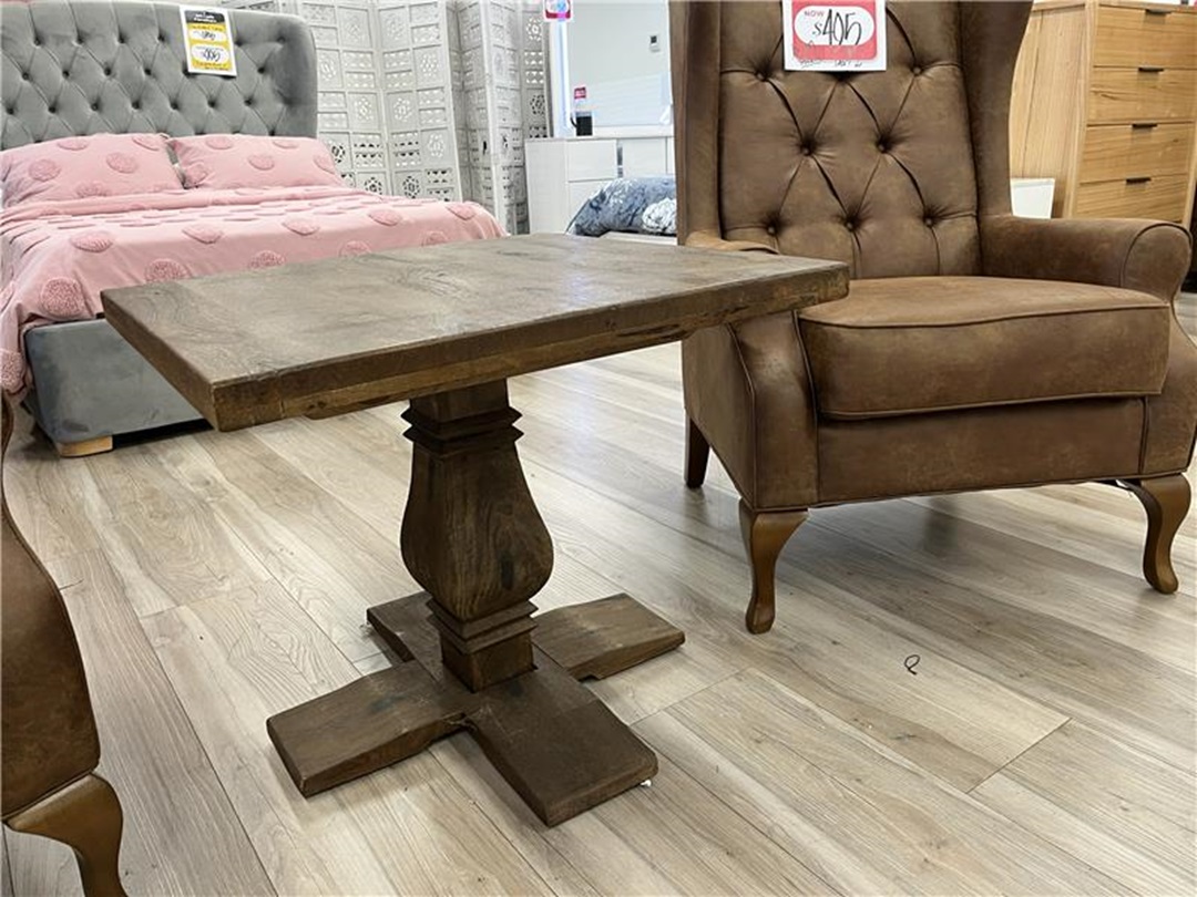 Mocha Timber Pedestal Lamp Table - Seconds Furniture