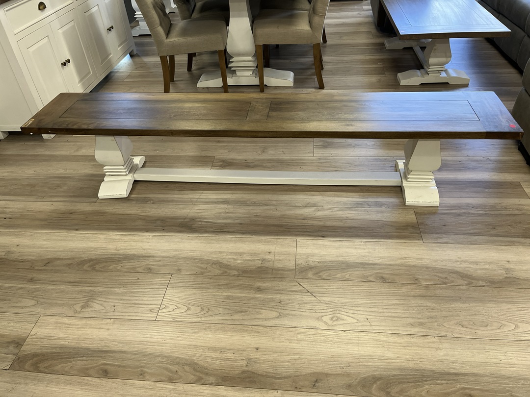 Walnut Timber Dining Bench with White Pedestal Legs - Seconds Furniture