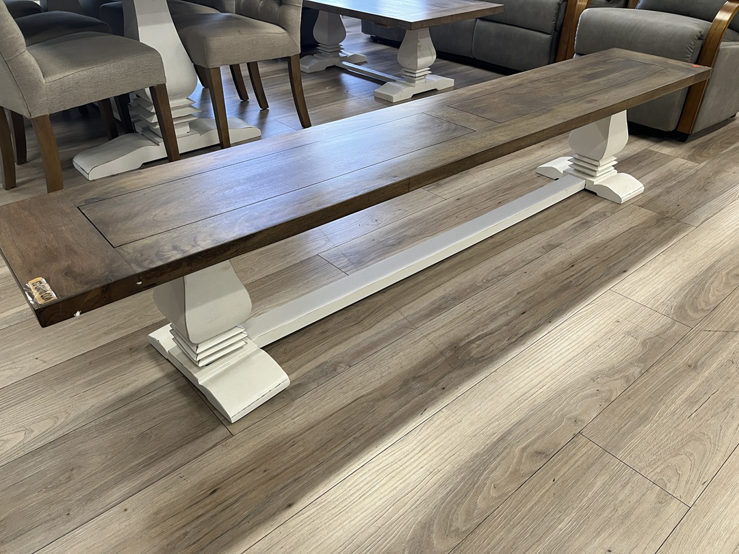 Walnut Timber Dining Bench with White Pedestal Legs - Seconds Furniture