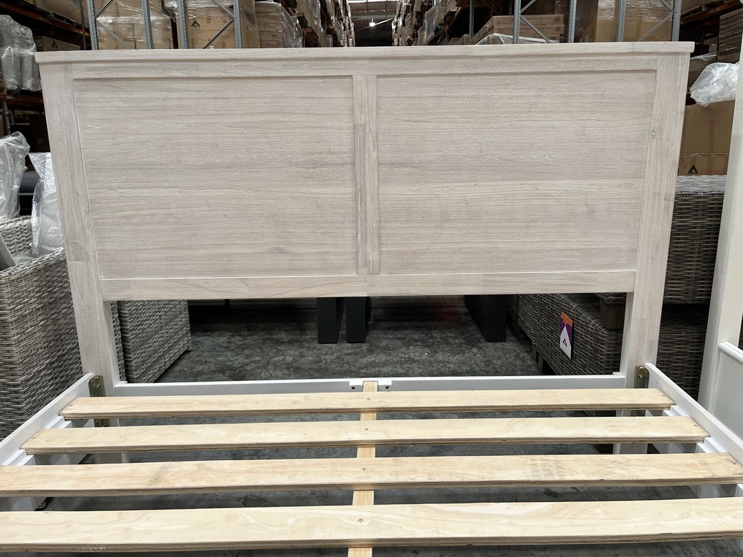 Whitewash Timber Queen Bed - Seconds Furniture
