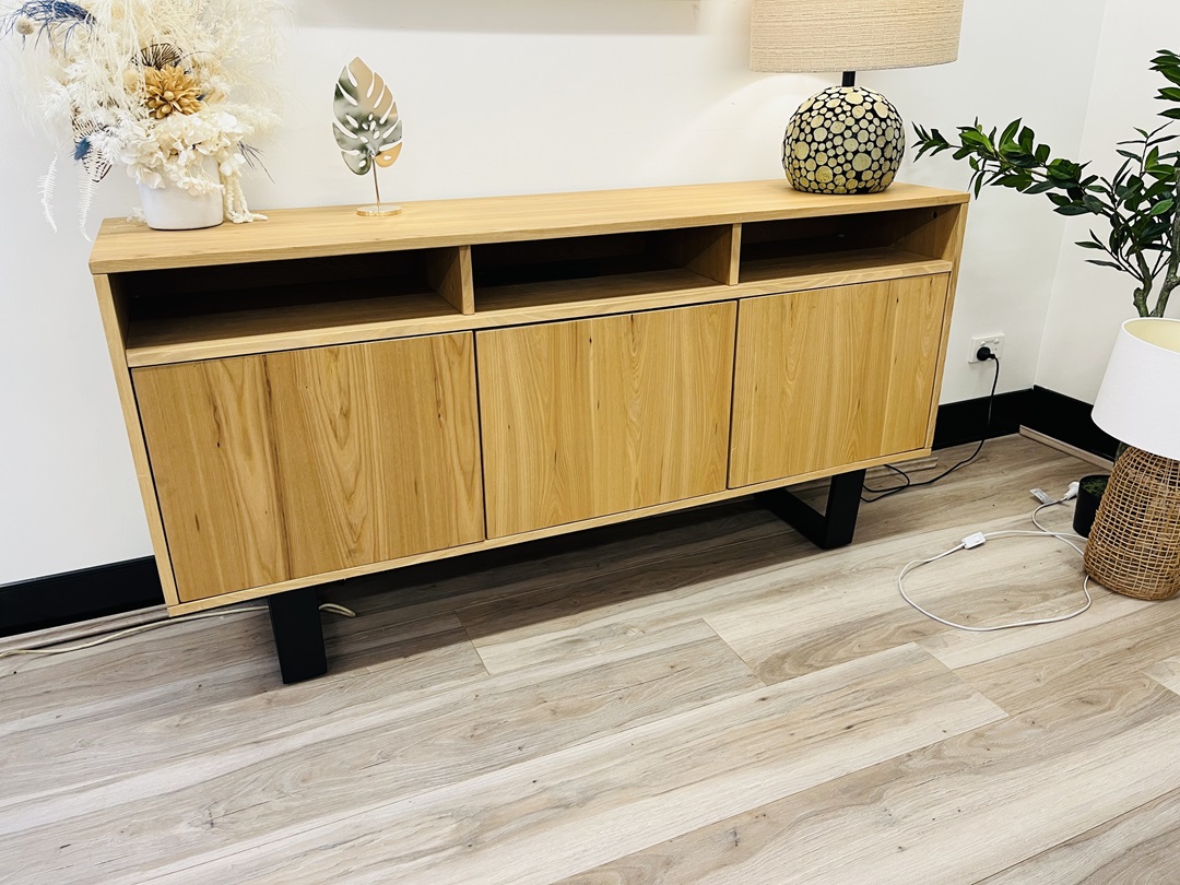 3 Door 3 Niche Natural Timber Buffet with Metal Legs - Seconds Furniture