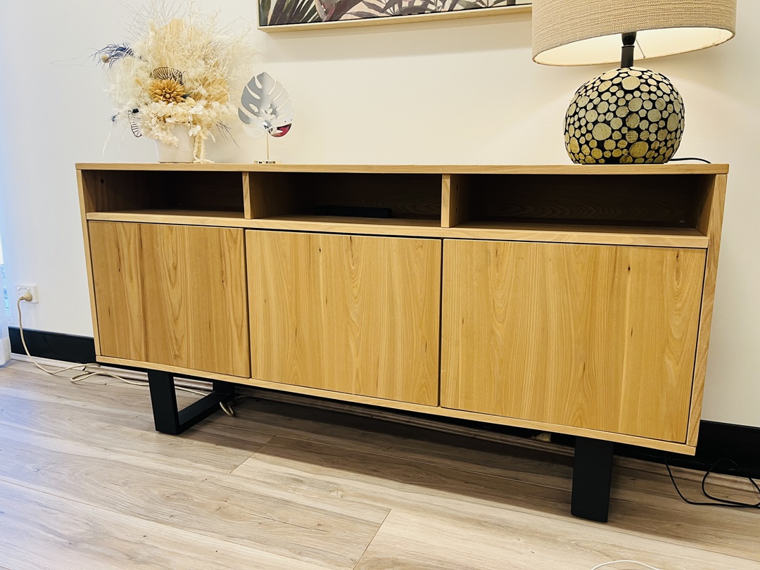 3 Door 3 Niche Natural Timber Buffet with Metal Legs - Seconds Furniture